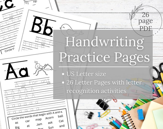 Upper and Lower Case Alphabet Printable Worksheets for K-2nd Grade Handwriting Practice 26 ...