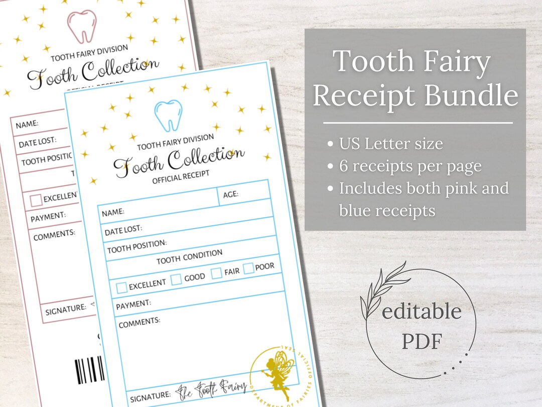 Editable Tooth Fairy Receipt Bundle, Tooth Collection Receipt, Pink and ...