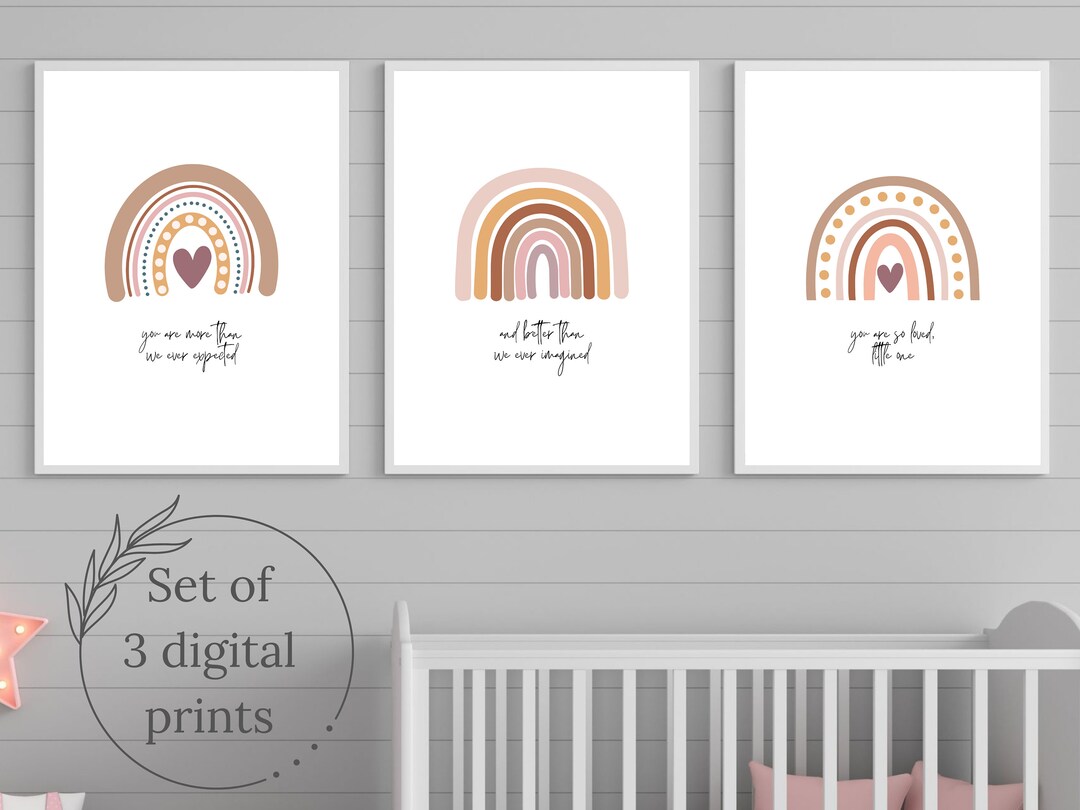 Rainbow Nursery Printable Wall Art, Nursery Print Set of 3, Boho ...