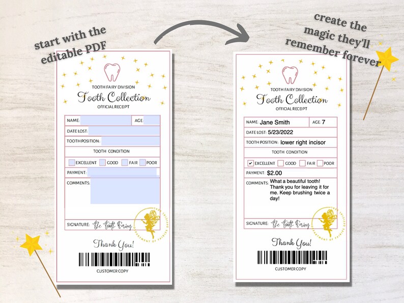 Editable Tooth Fairy Receipt Tooth Collection Receipt Pink - Etsy