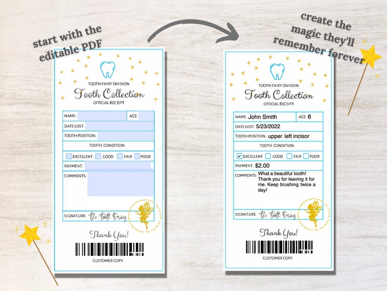 Editable Tooth Fairy Receipt Tooth Collection Receipt Blue - Etsy