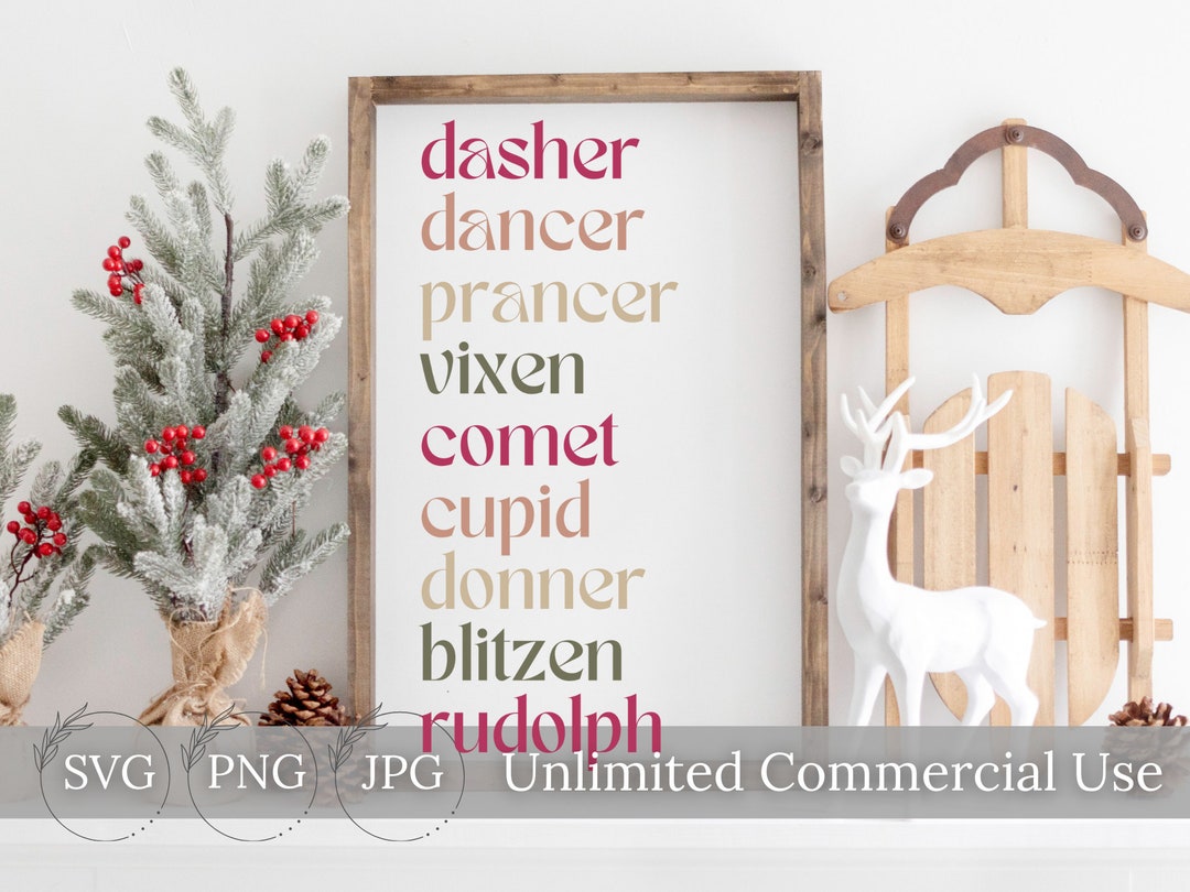 Reindeer Names SVG, Dasher Dancer Prancer Vixen Comet Cupid Donner ...