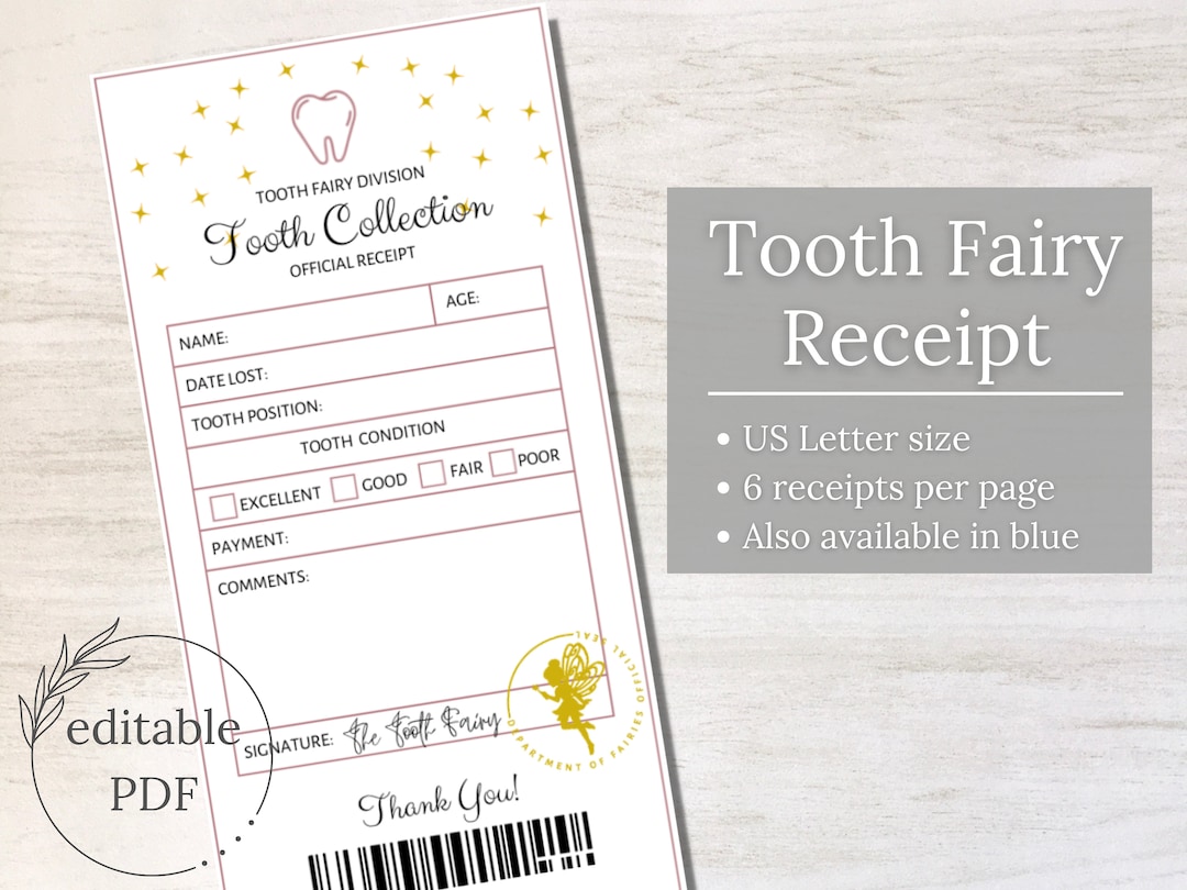 Editable Tooth Fairy Receipt, Tooth Collection Receipt, Pink Printable ...