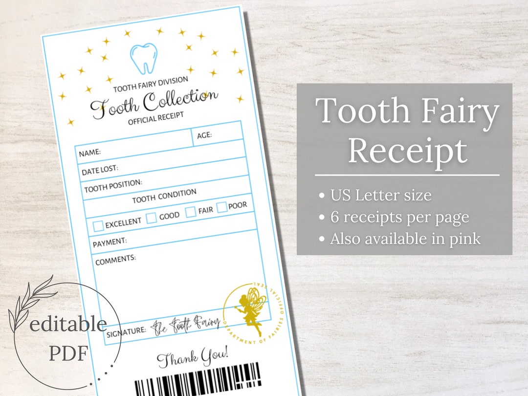 Editable Tooth Fairy Receipt, Tooth Collection Receipt, Blue Printable ...