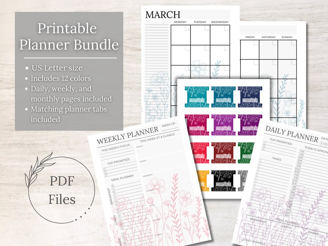 Printable Planner BUNDLE, Daily, Weekly, Monthly, Work Planner ...
