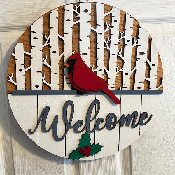 Cardinal Bird Welcome Sign - Etsy
