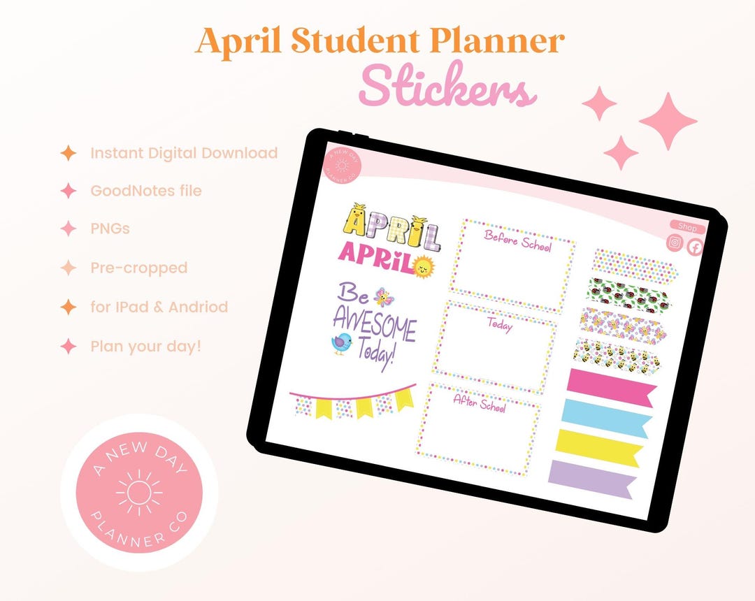 April Student Planner Stickers | Spring Stickers | Digital Planner ...