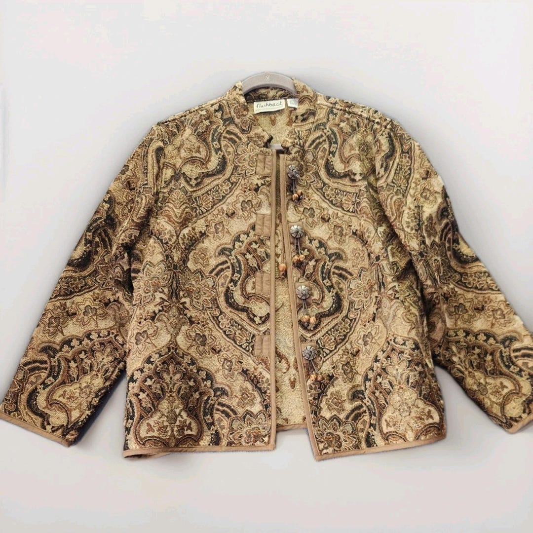 Vintage Flashback Size L Multi Color Brown Tapestry Textured Jacket ...