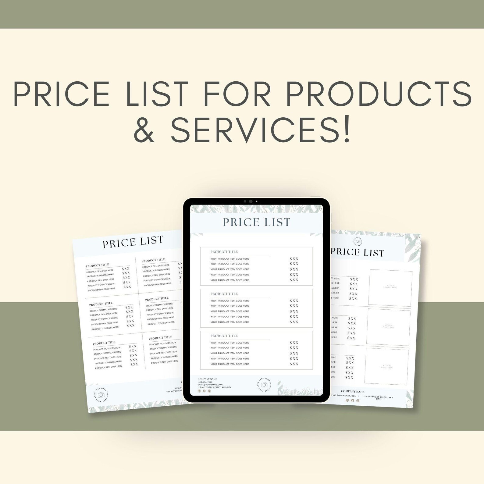Editable Price List Template, Printable Product & Services Pricing ...
