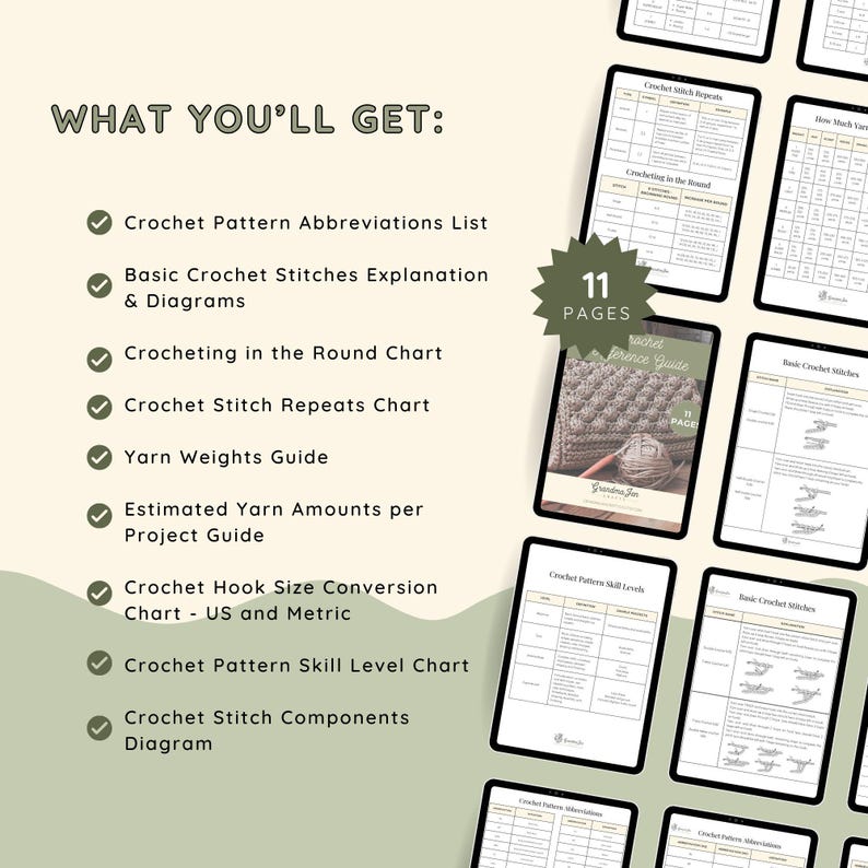 Crochet Cheat Sheet Printable Bundle, Beginner Crochet Reference Card ...
