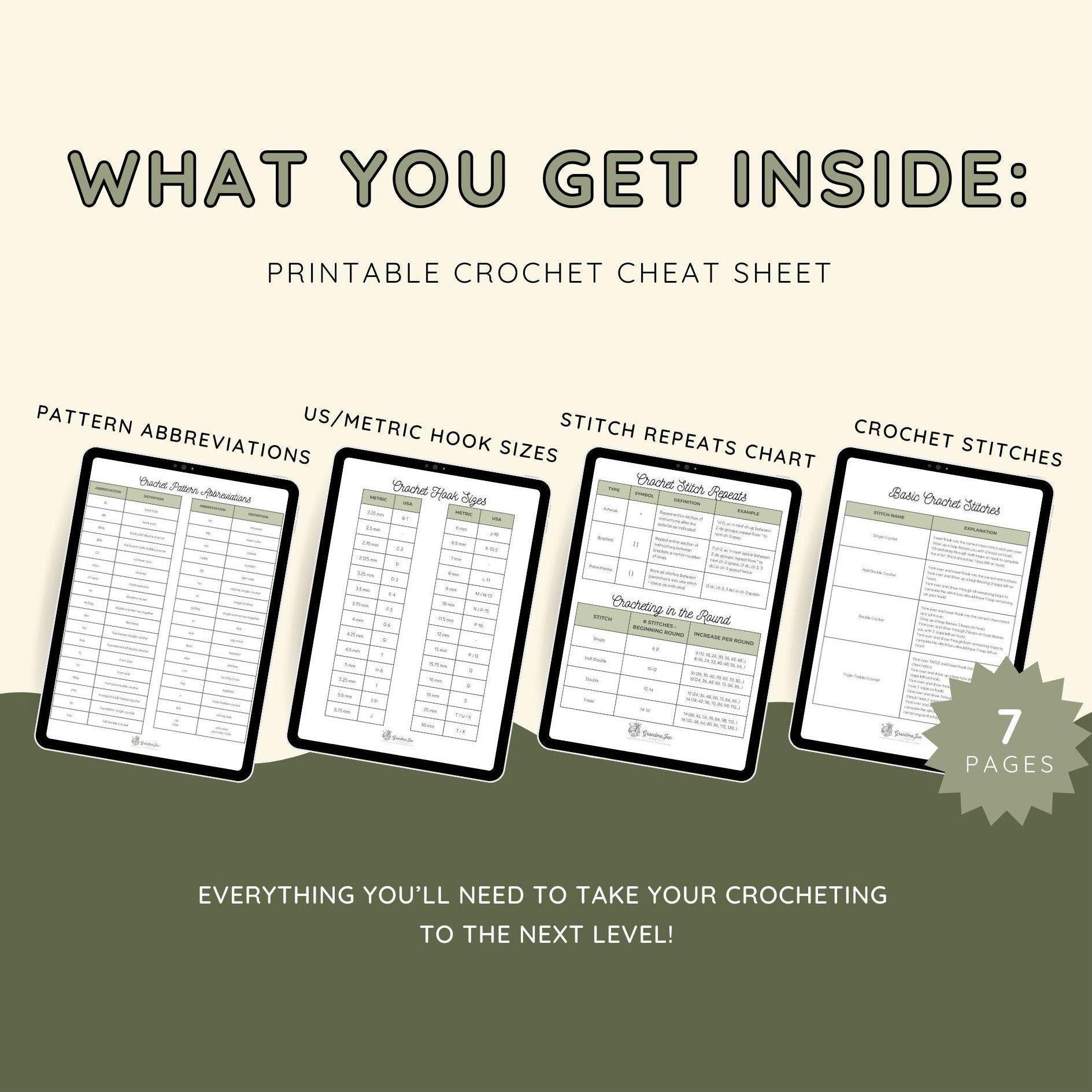 Printable Crochet Cheat Sheet: Beginner Crochet Reference Guide (PDF ...