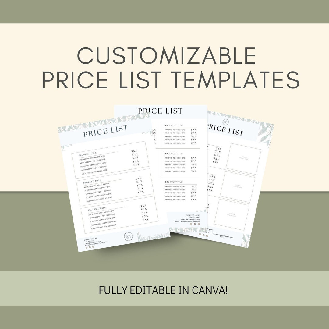 Editable Price List Template, Printable Product & Services Pricing ...