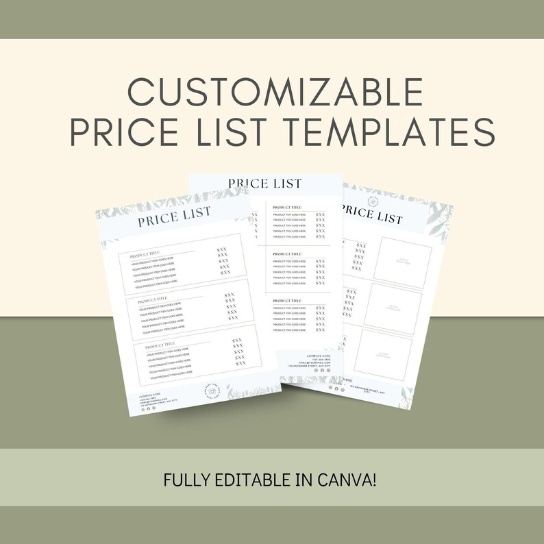 Editable Price List Template, Printable Product & Services Pricing ...