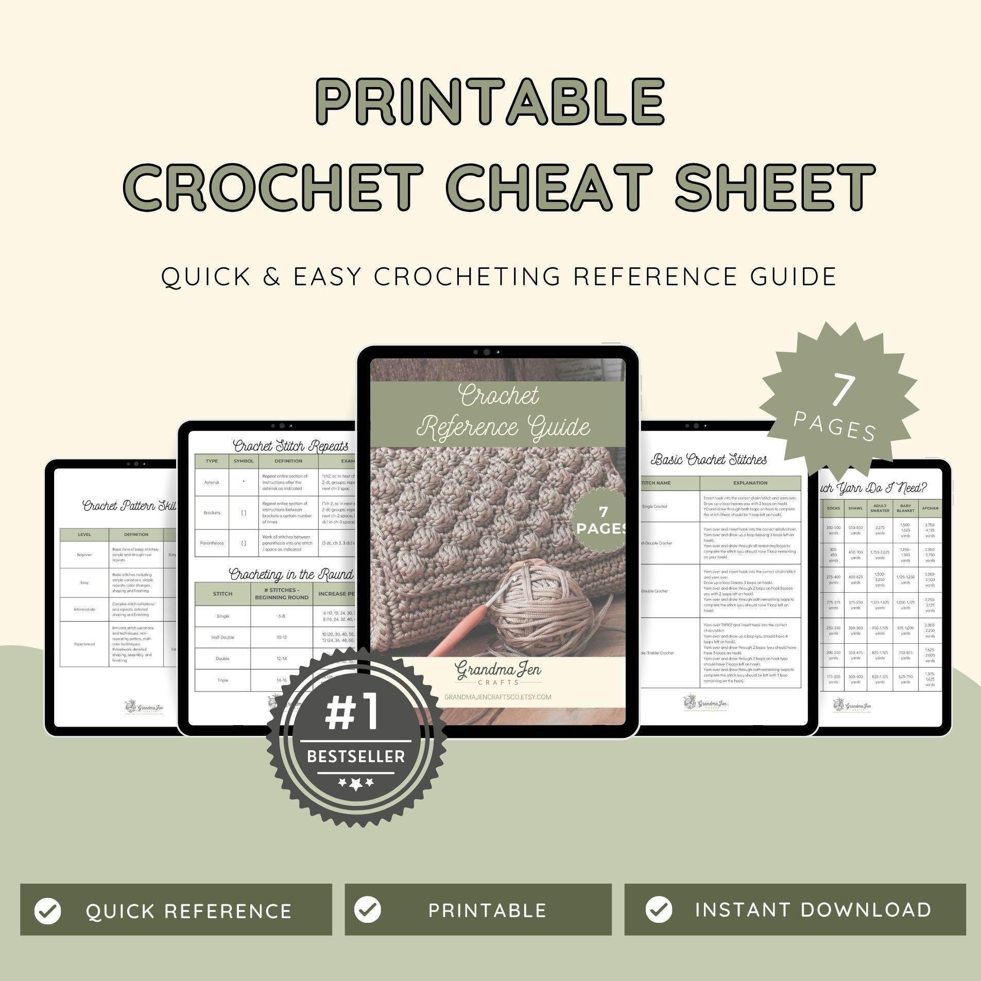 Printable Crochet Cheat Sheet: Beginner Crochet Reference Guide (PDF ...