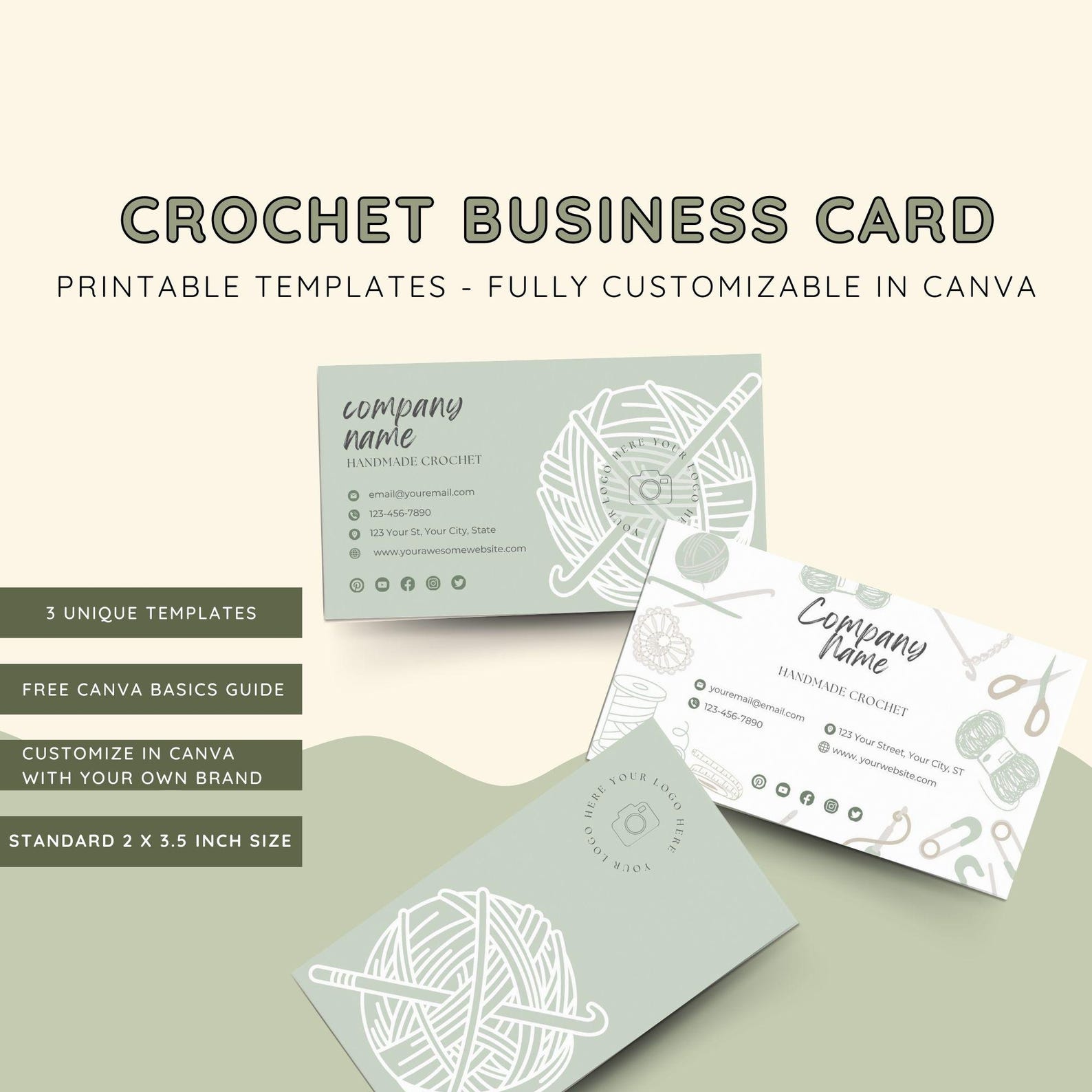 Crochet Business Card Template, Custom Business Card Design, Editable ...