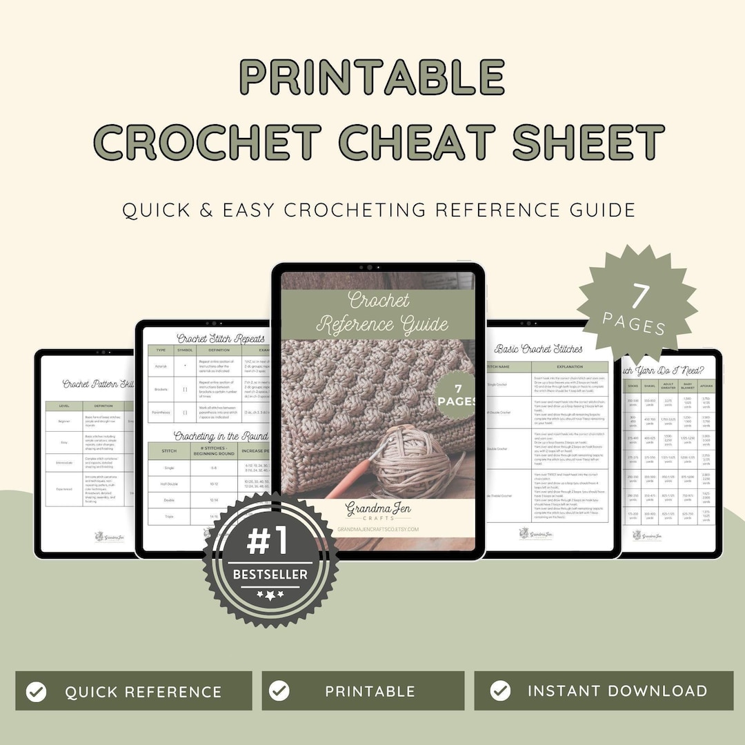 Printable Crochet Cheat Sheet, Crochet Reference Guide for Beginner ...