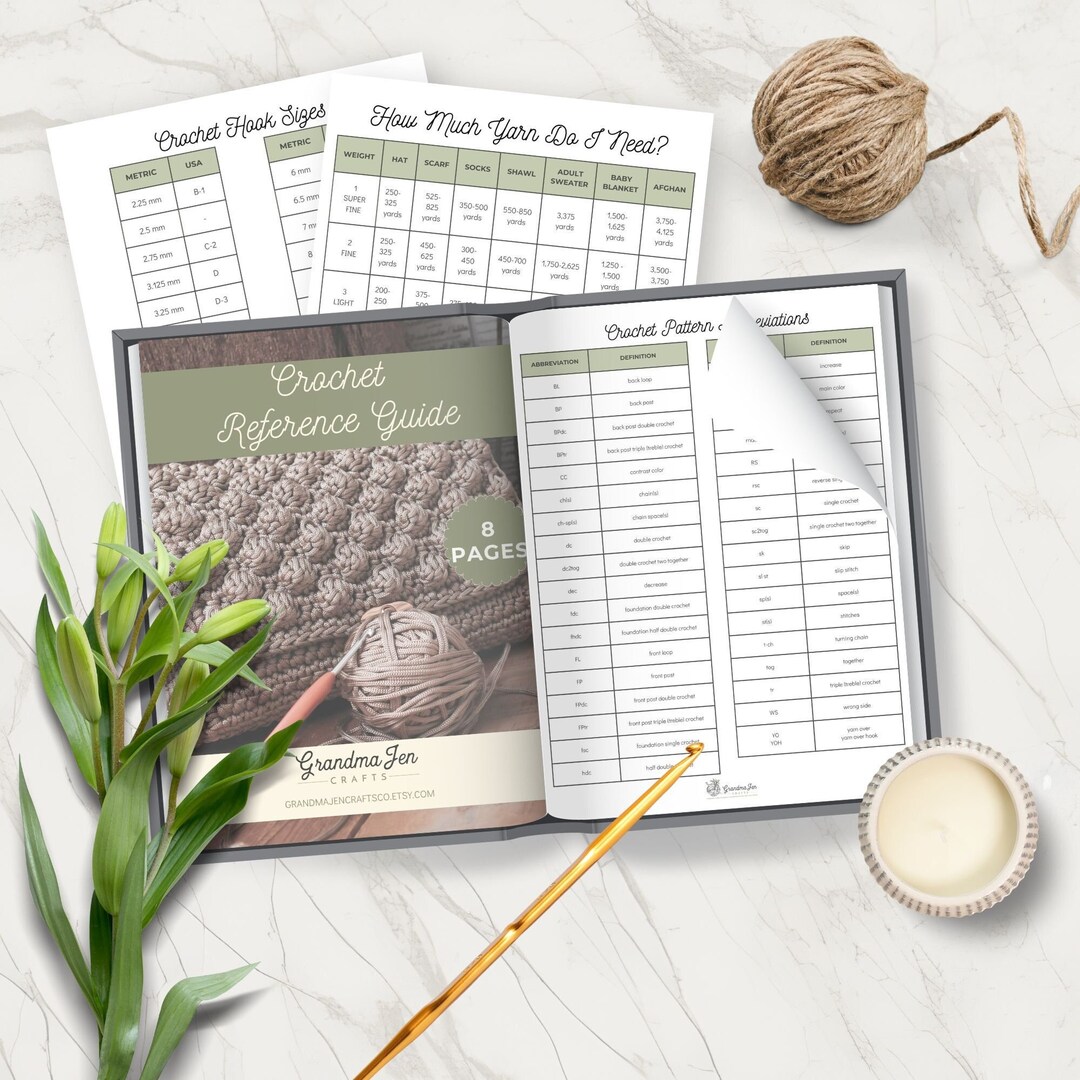 Crochet Cheat Sheet Printable Bundle, Beginner Crochet Reference Card ...