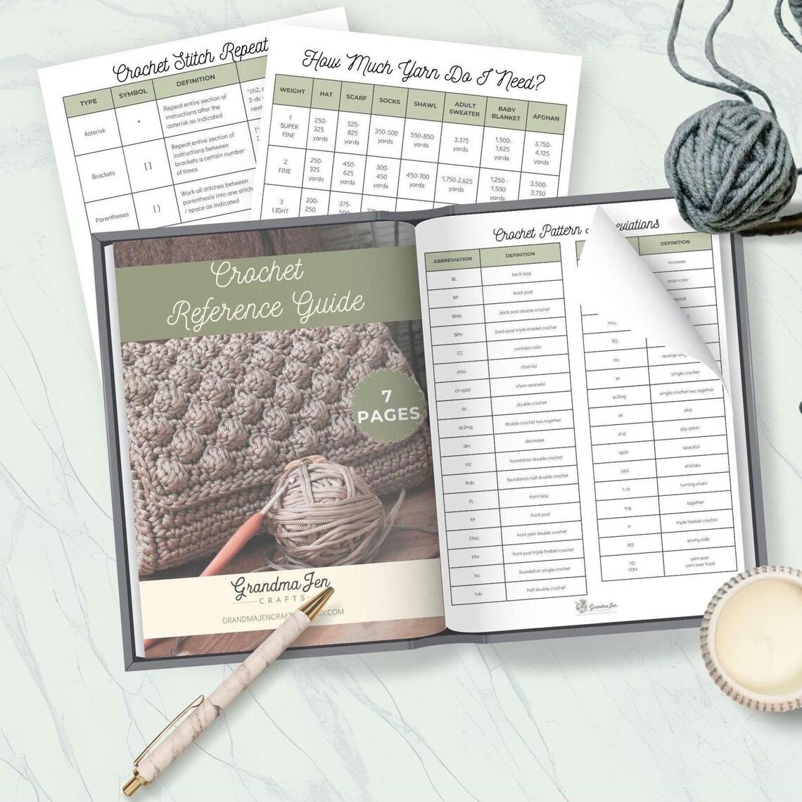 Crochet Cheat Sheet Printable Bundle, Beginner Crochet Reference Card ...