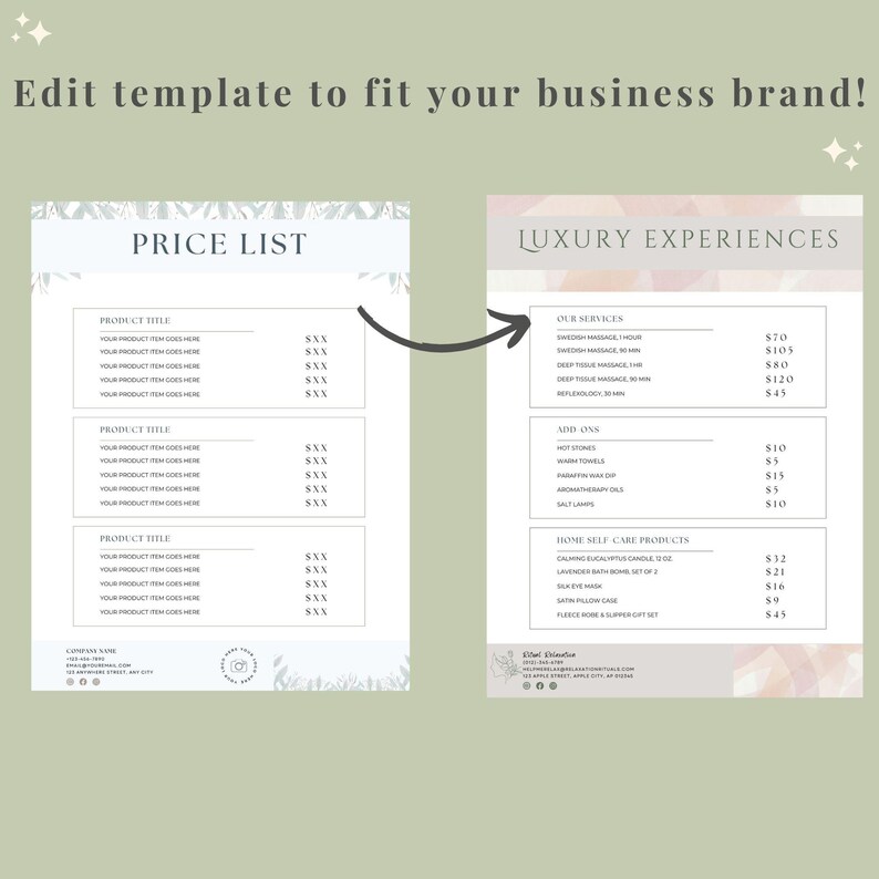 Editable Price List Template, Printable Product & Services Pricing ...