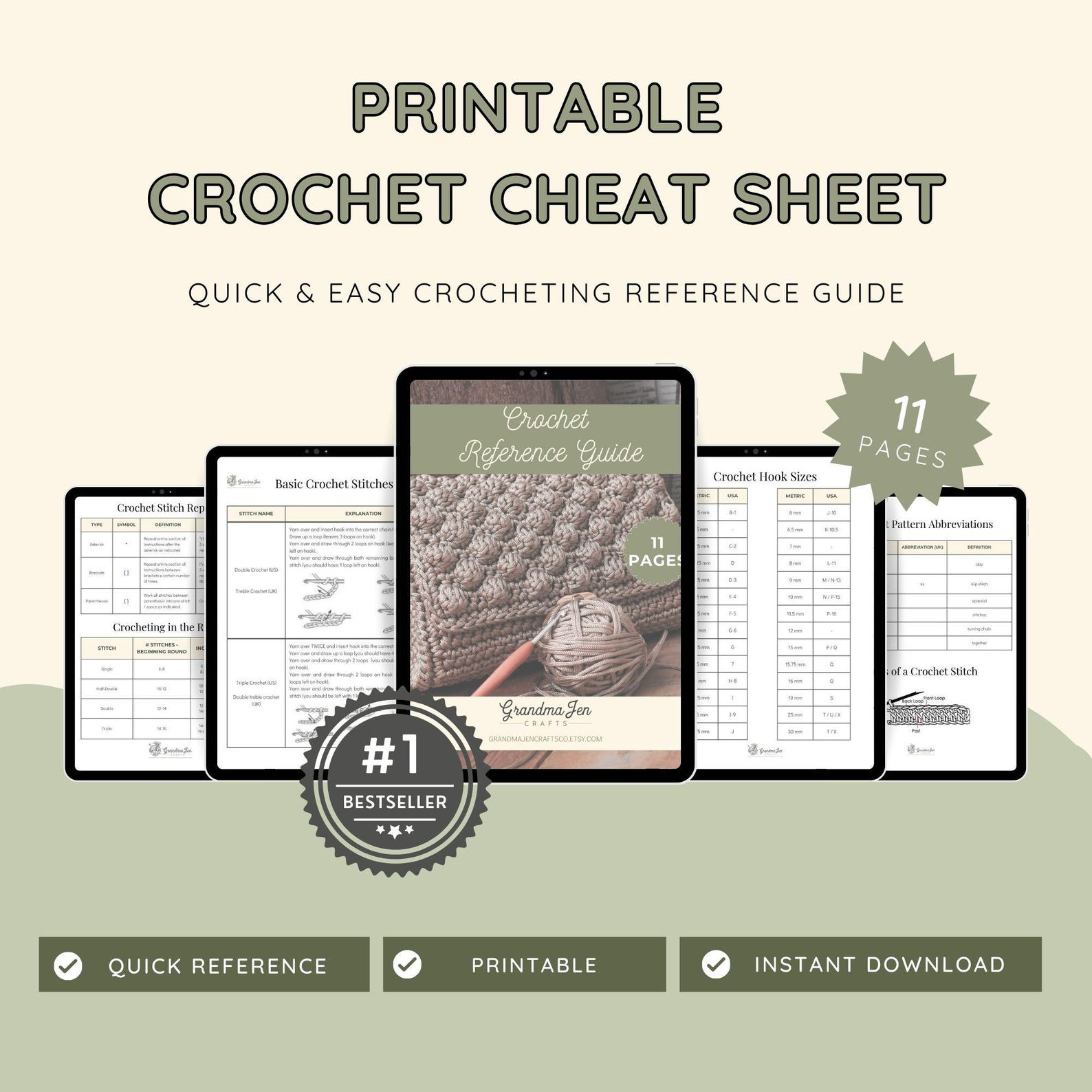Crochet Cheat Sheet Printable Bundle, Beginner Crochet Reference Card ...
