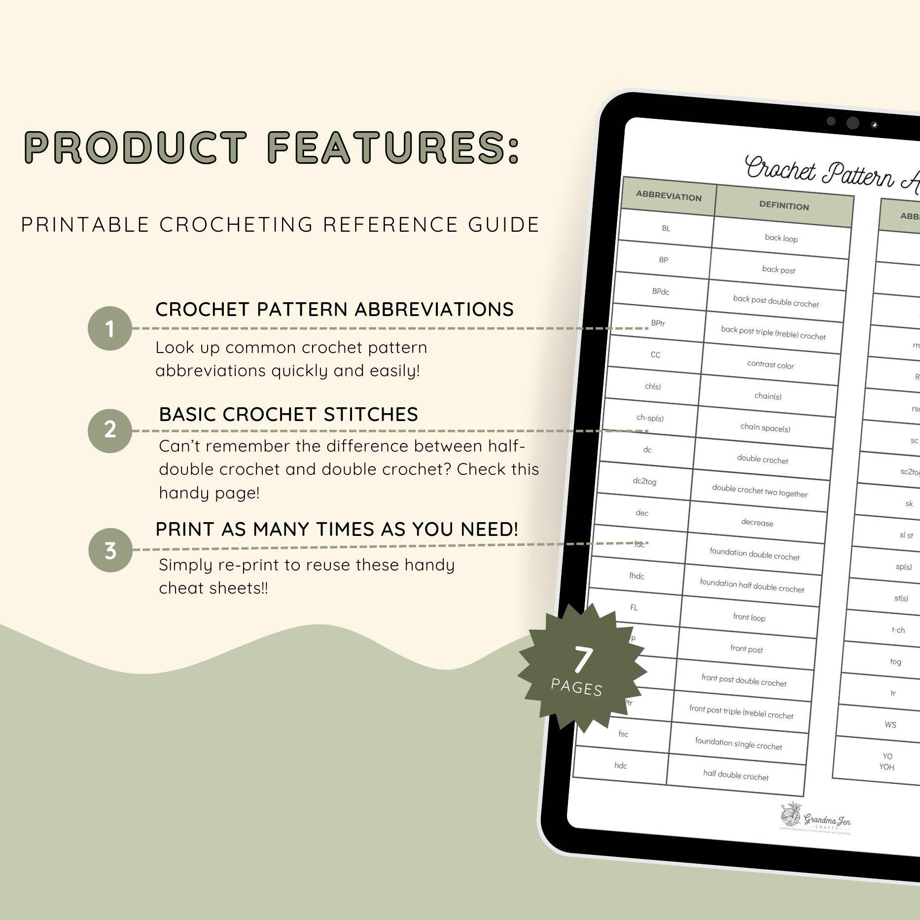 Printable Crochet Cheat Sheet: Beginner Crochet Reference Guide (PDF ...