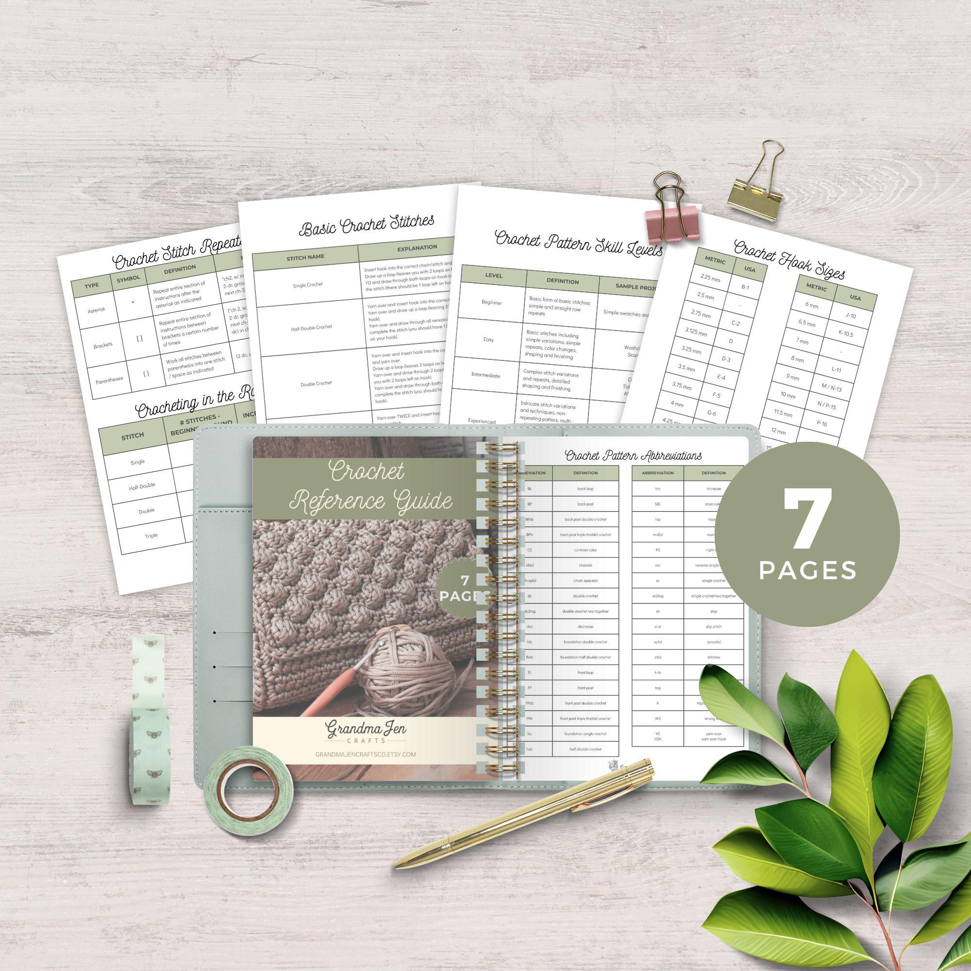 Crochet Cheat Sheet Printable Bundle, Beginner Crochet Reference Card ...