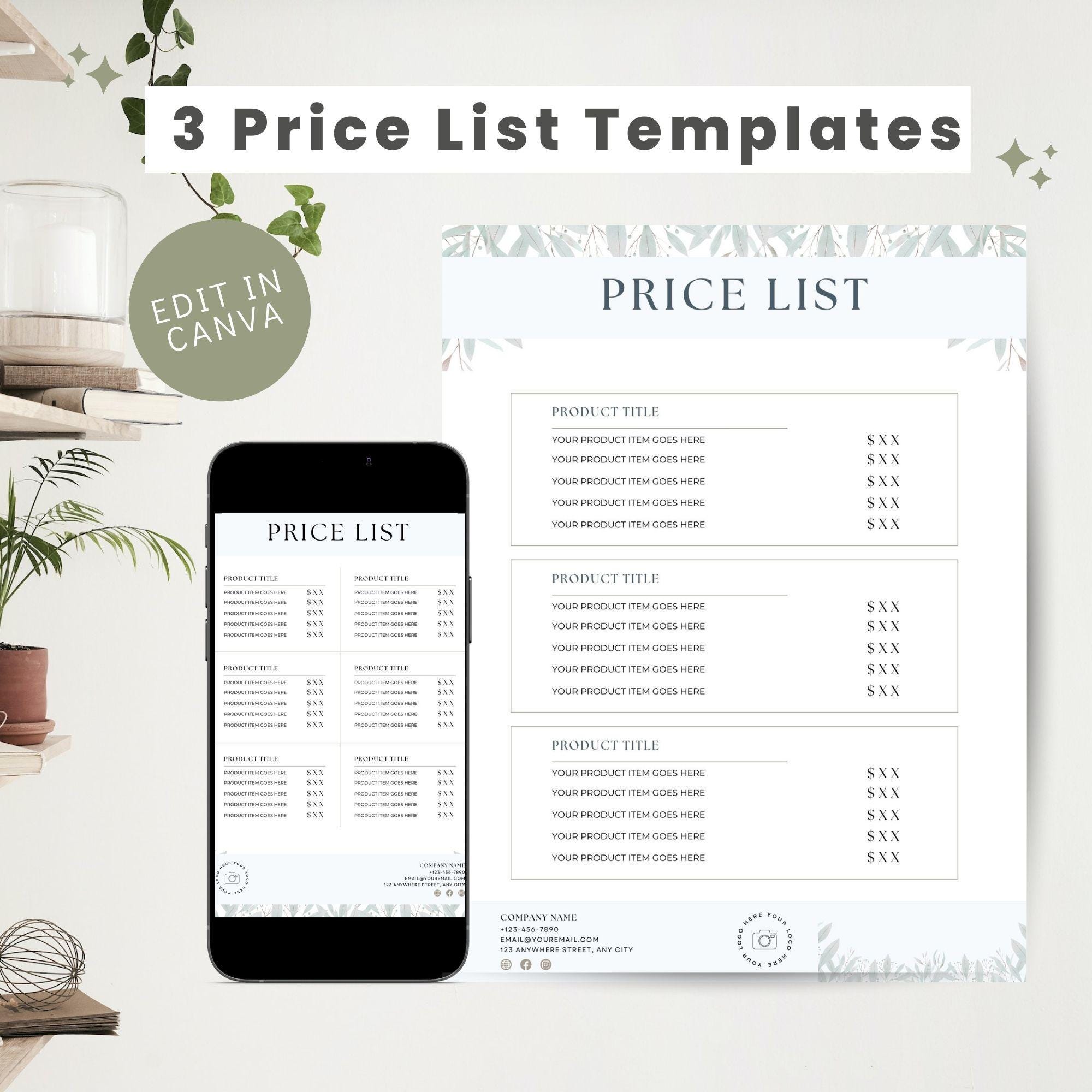 Editable Price List Template, Printable Product & Services Pricing ...