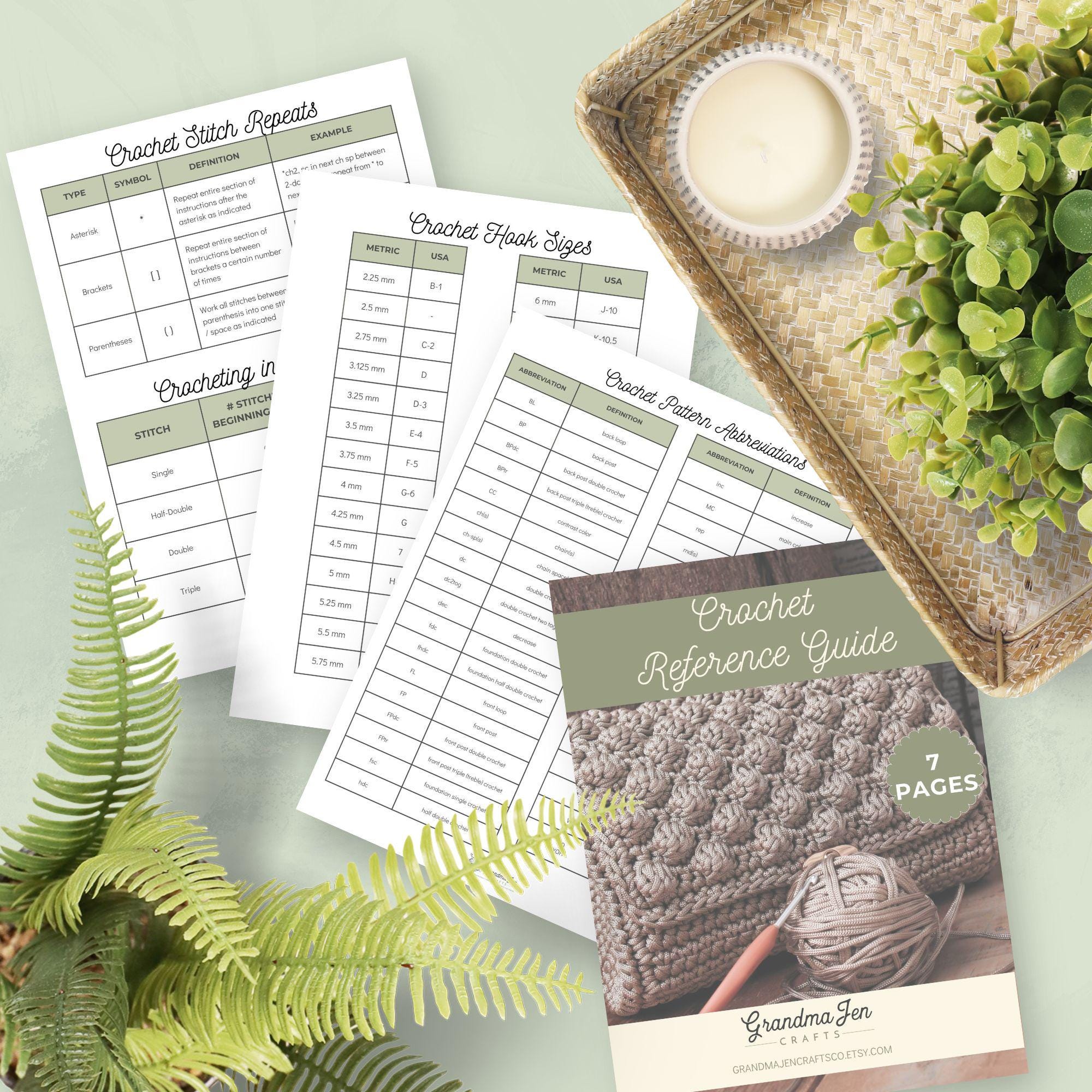 Crochet Cheat Sheet Printable Bundle, Beginner Crochet Reference Card ...