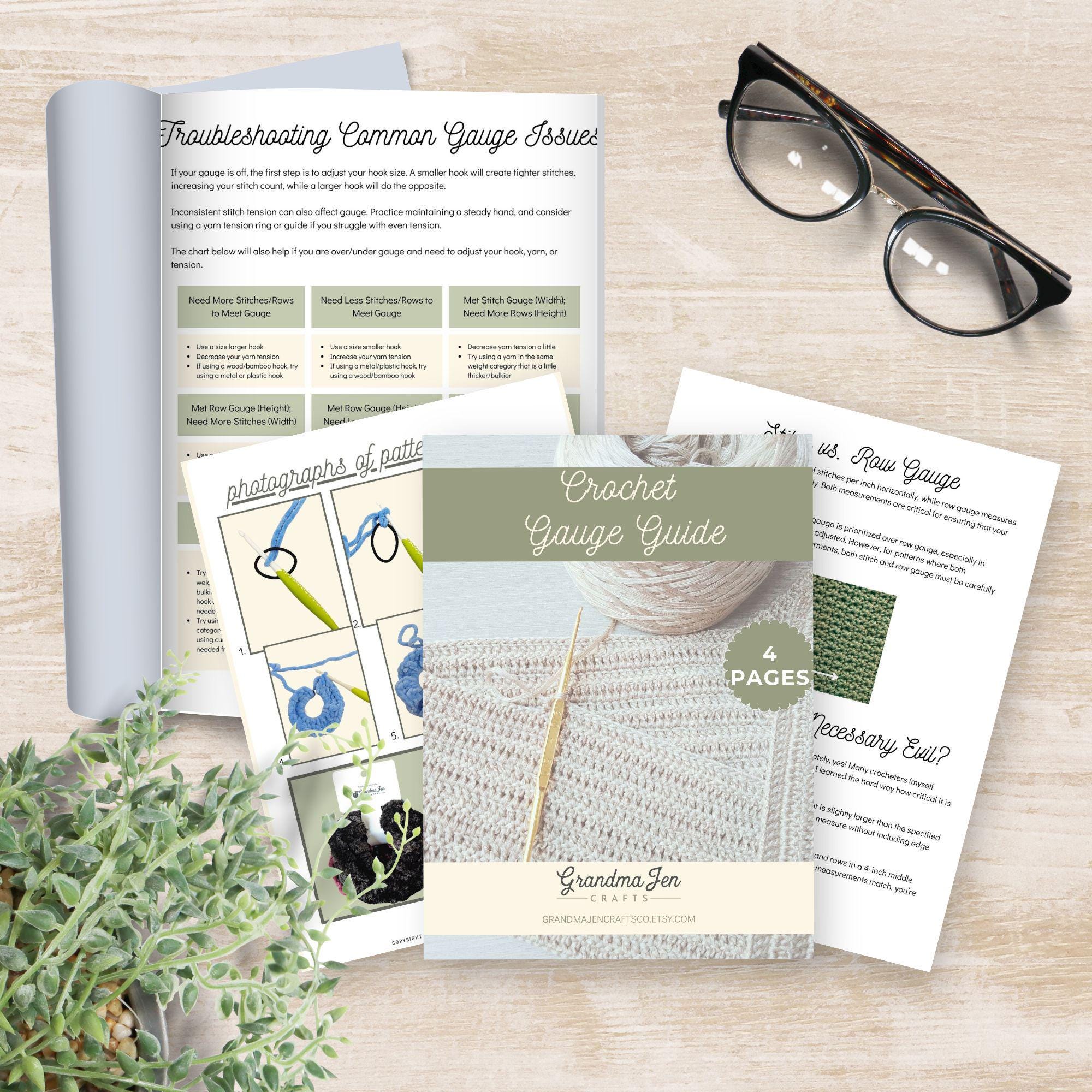 Crochet Gauge Cheat Sheet Printable Guide, Yarn Gauge Reference Card ...