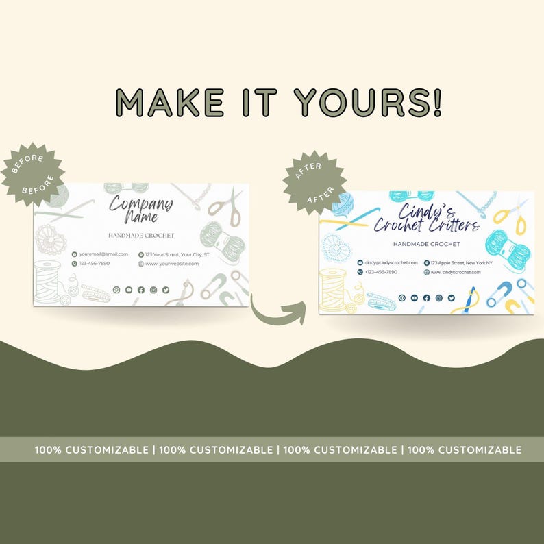 Crochet Business Card Template, Custom Business Card Design, Editable ...