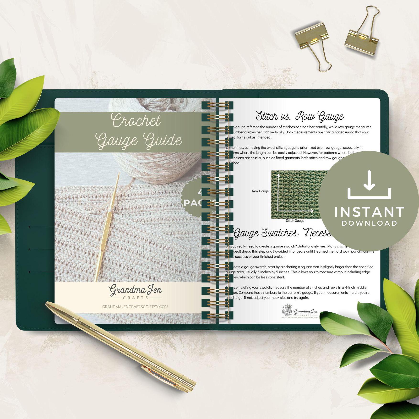 Crochet Gauge Cheat Sheet Printable Guide, Yarn Gauge Reference Card ...