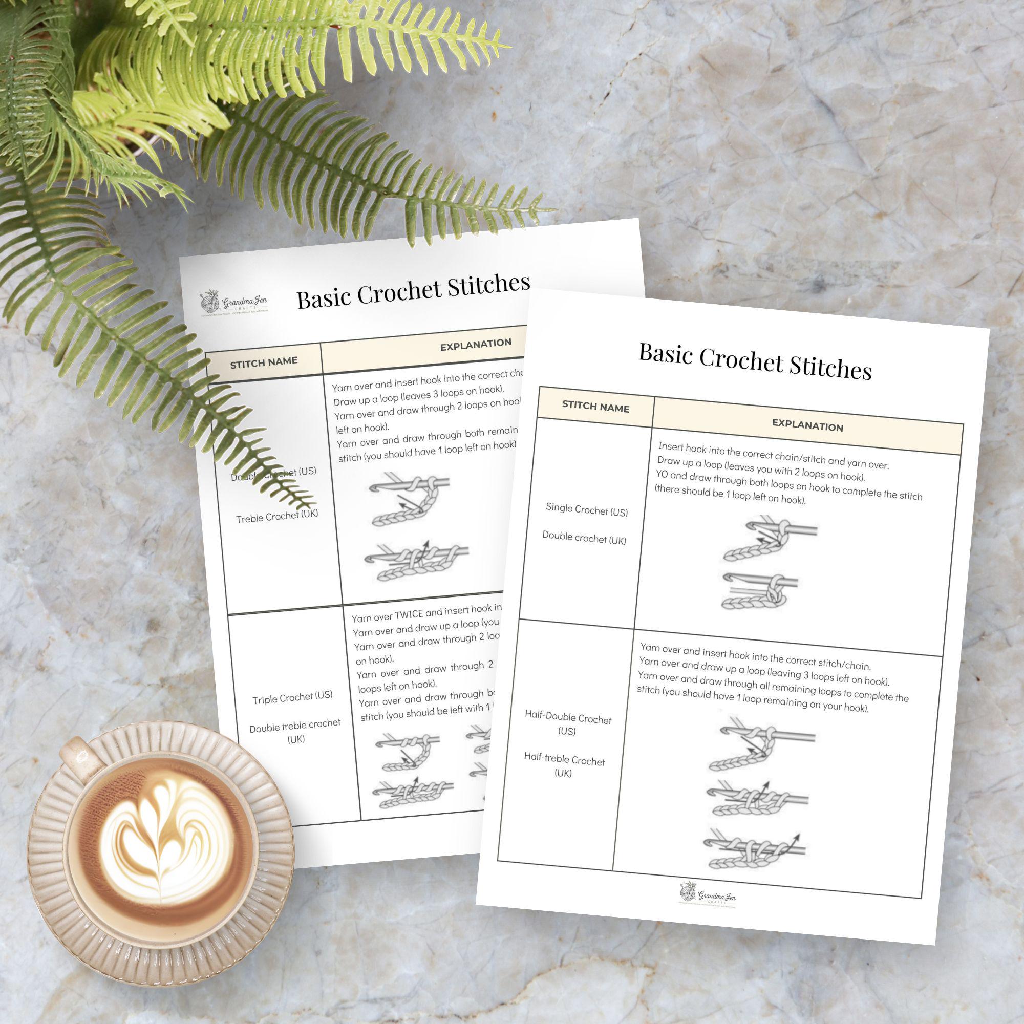 Crochet Cheat Sheet Printable Bundle, Beginner Crochet Reference Card ...