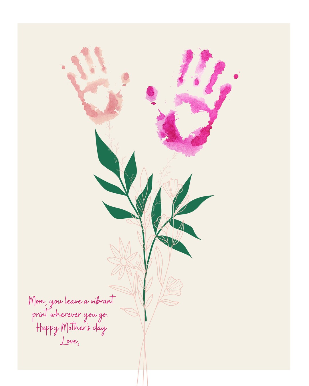 Mothers Day Handprint Art Print Leaf Bouquet Mom Mommy Grandma Garden ...