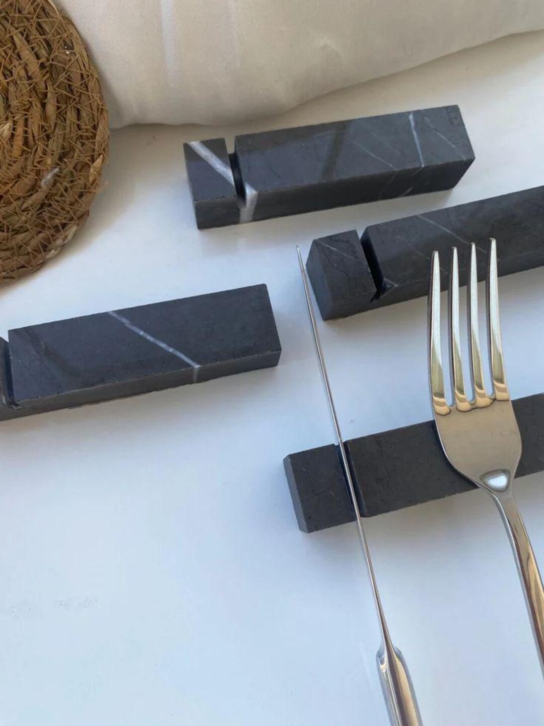 Cutlery Rest Set in Black Marquina Marble Lifestyle Chopstick Rest ...