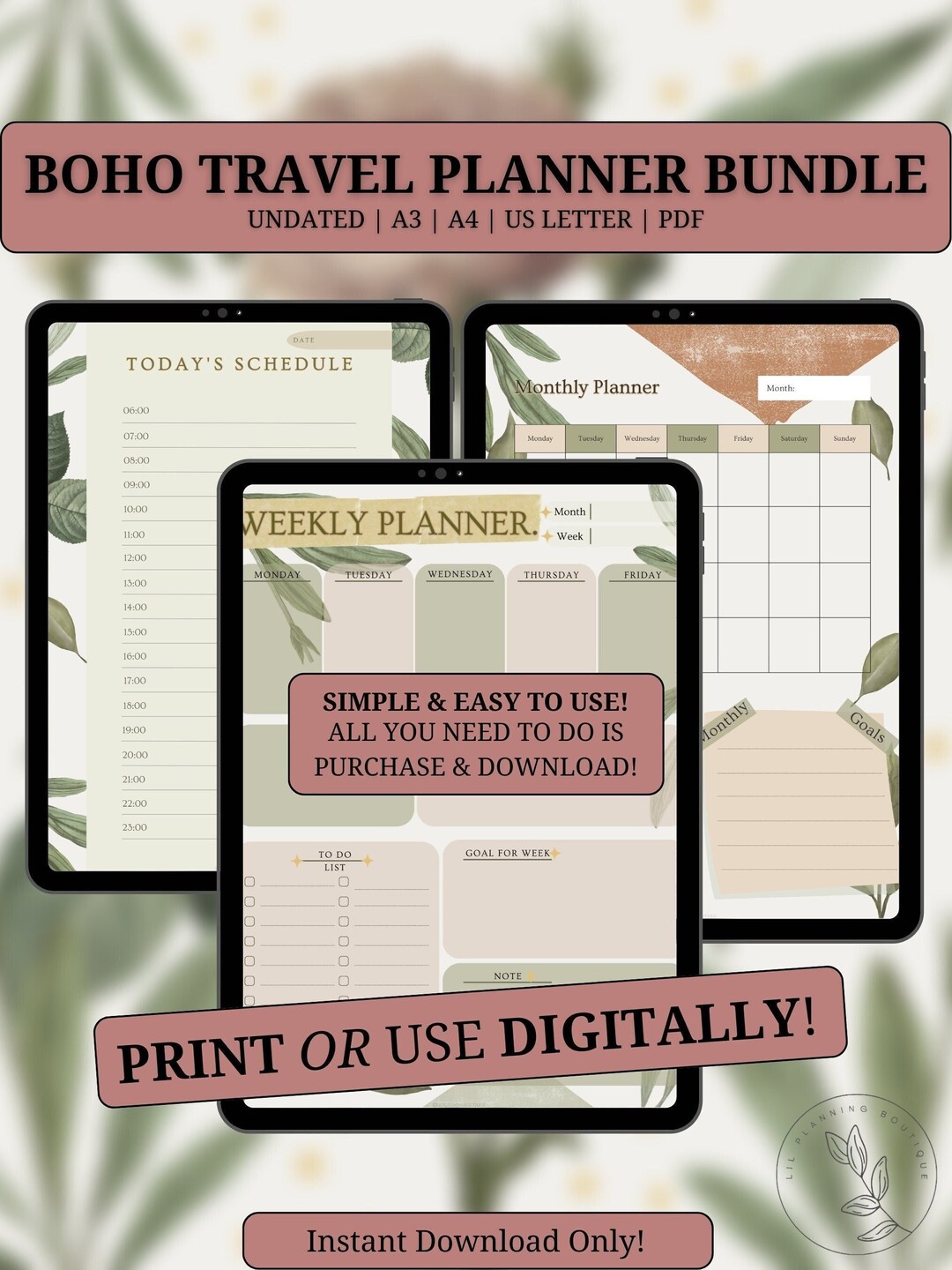 Boho Monthly Weekly Planner Bundle for the Wanderlust Soul | iPad ...