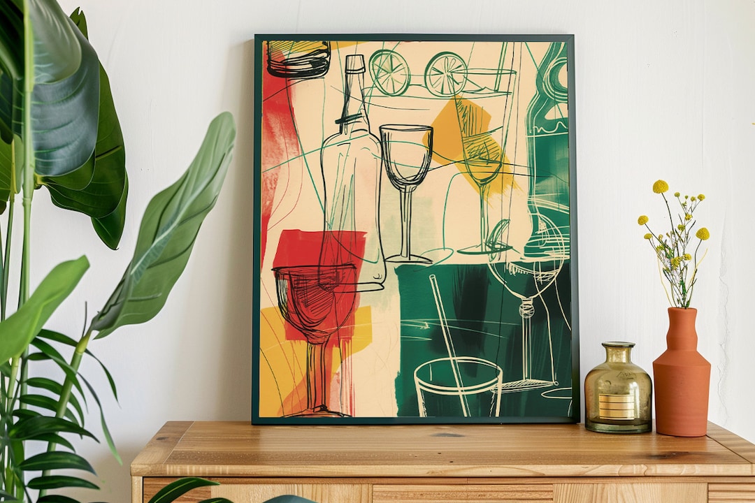 Abstract Cocktail Illustration, Lively Bar Scene Wall Art, 24x36 ...
