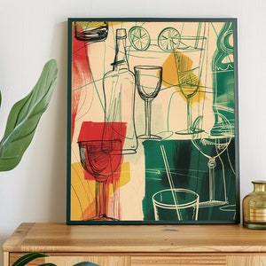 Abstract Cocktail Illustration, Lively Bar Scene Wall Art, 24x36 ...