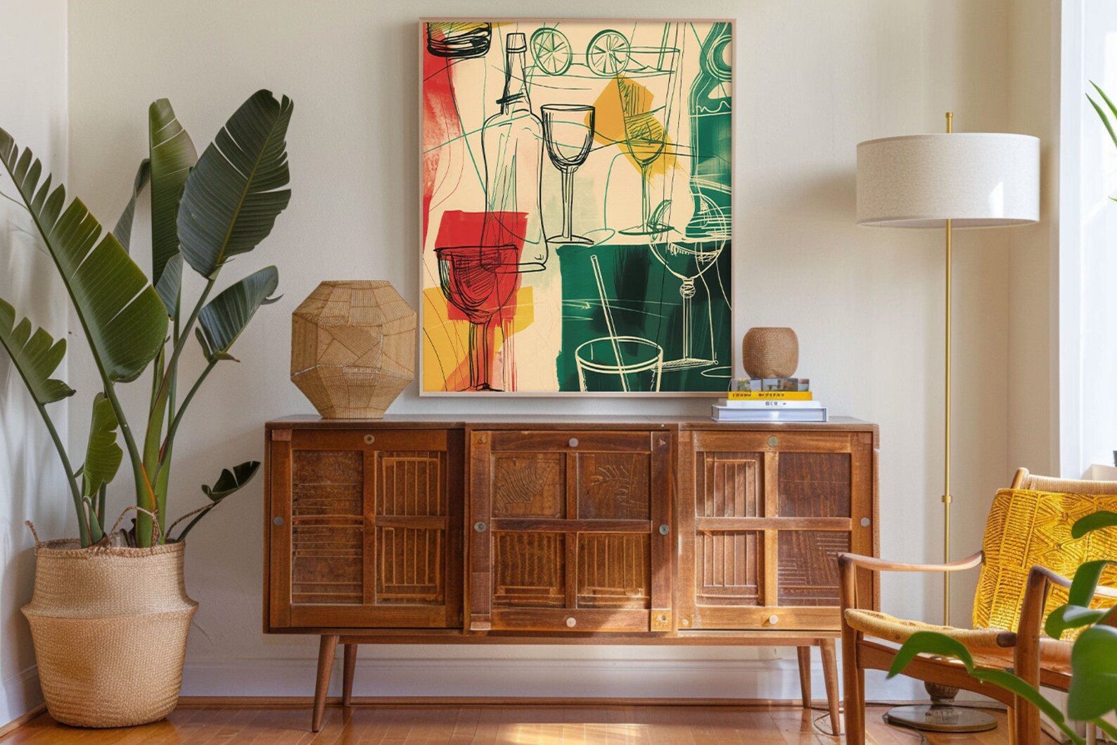 Abstract Cocktail Illustration, Lively Bar Scene Wall Art, 24x36 ...