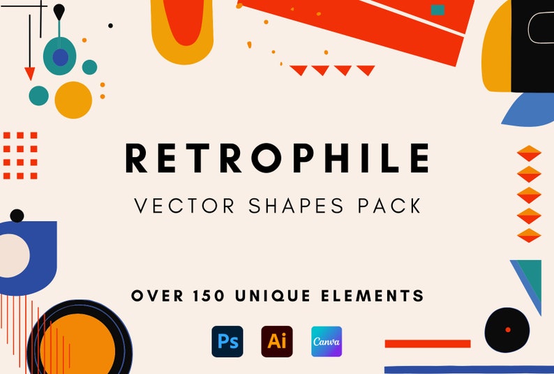 Retrophile Vector Shapes Pack 150 Vintage Design Elements for Retro ...
