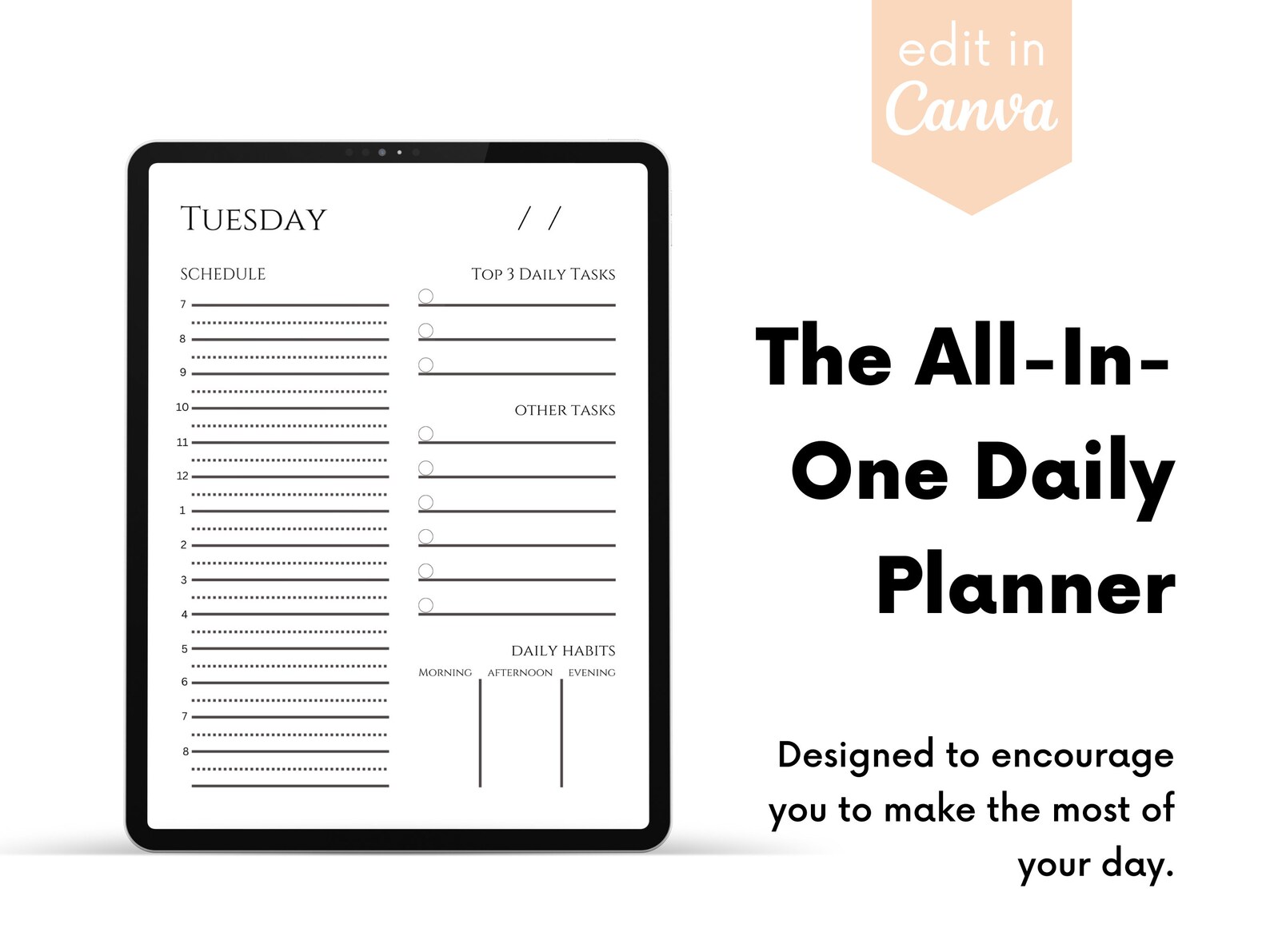 All in One Daily Planner Printable Customizable Daily - Etsy