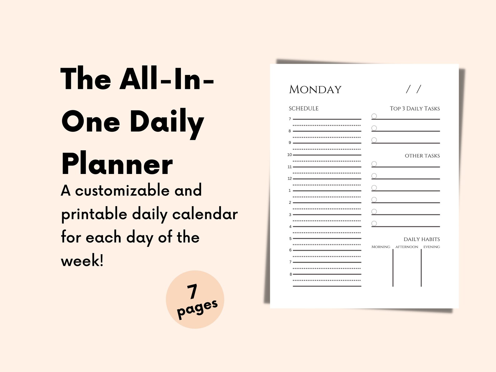 All in One Daily Planner Printable Customizable Daily - Etsy