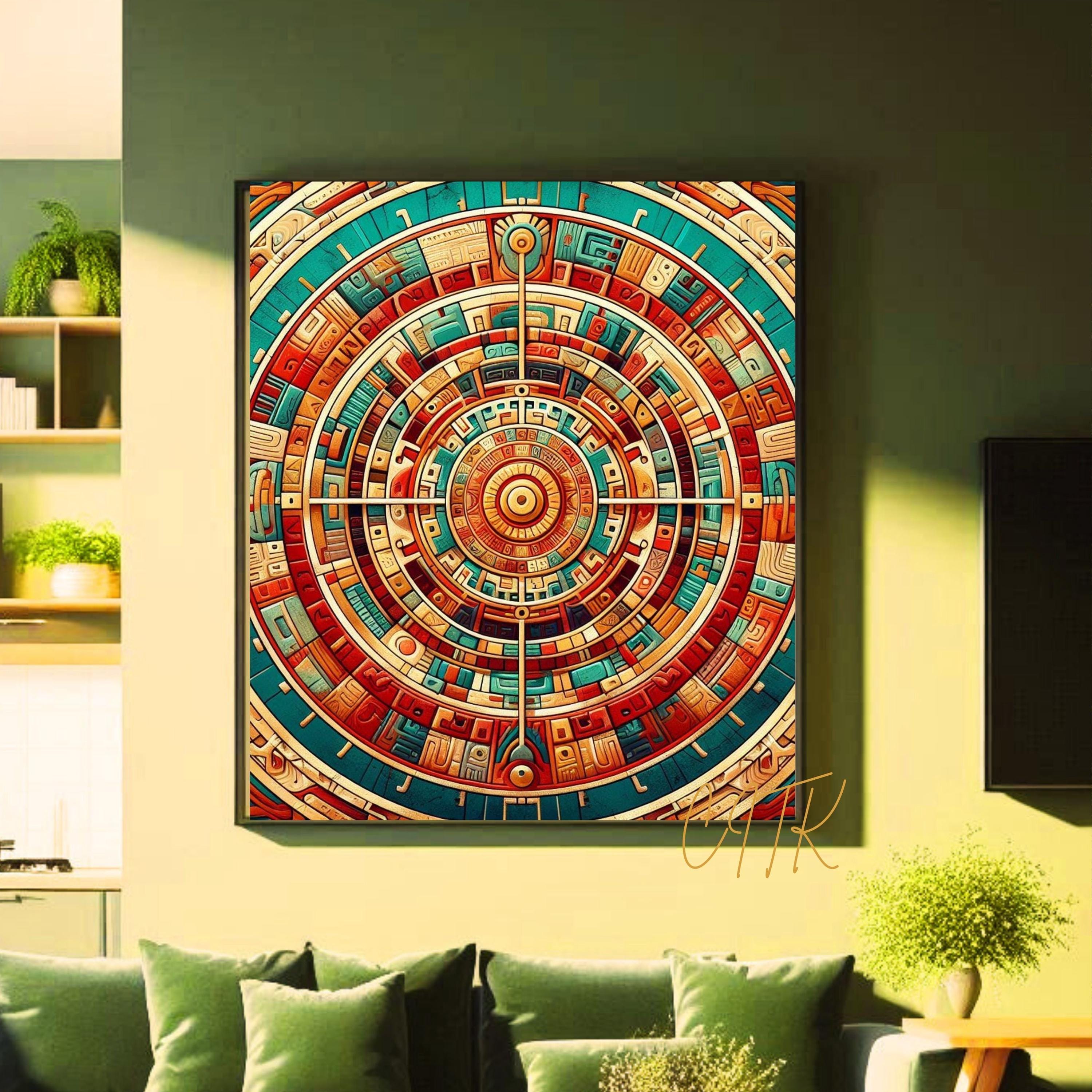Aztec Sun Stone Wall Art Printable | Mexican Calendar Print ...