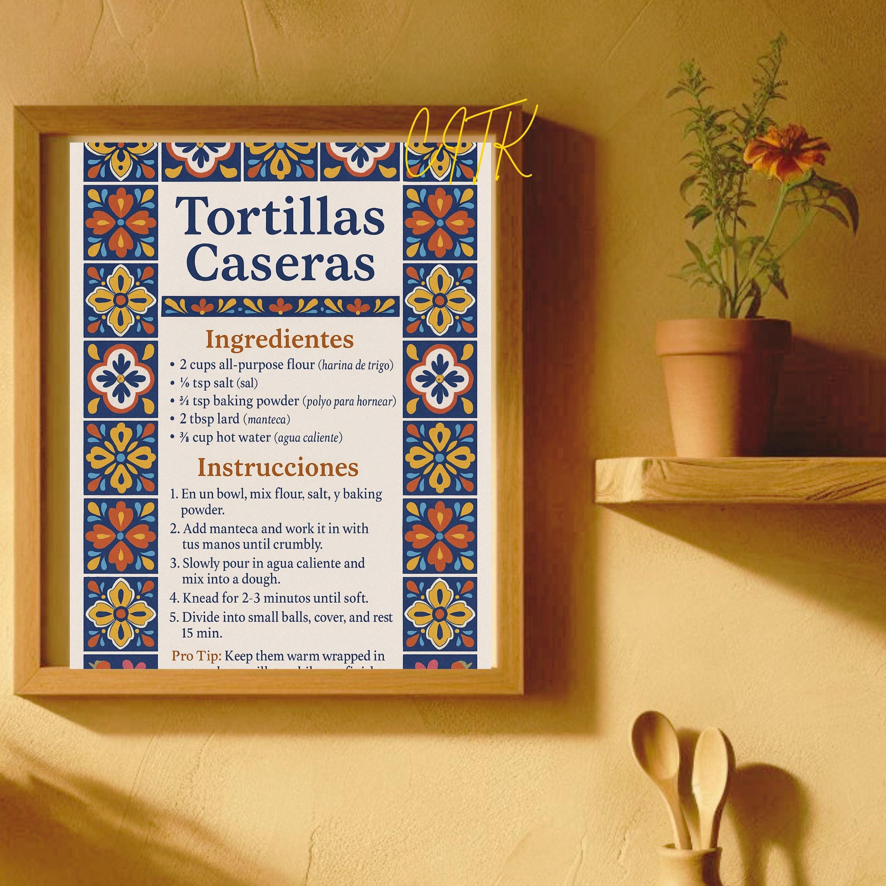Tortillas Caseras Printable | Mexican Recipe Wall Art | Spanglish ...