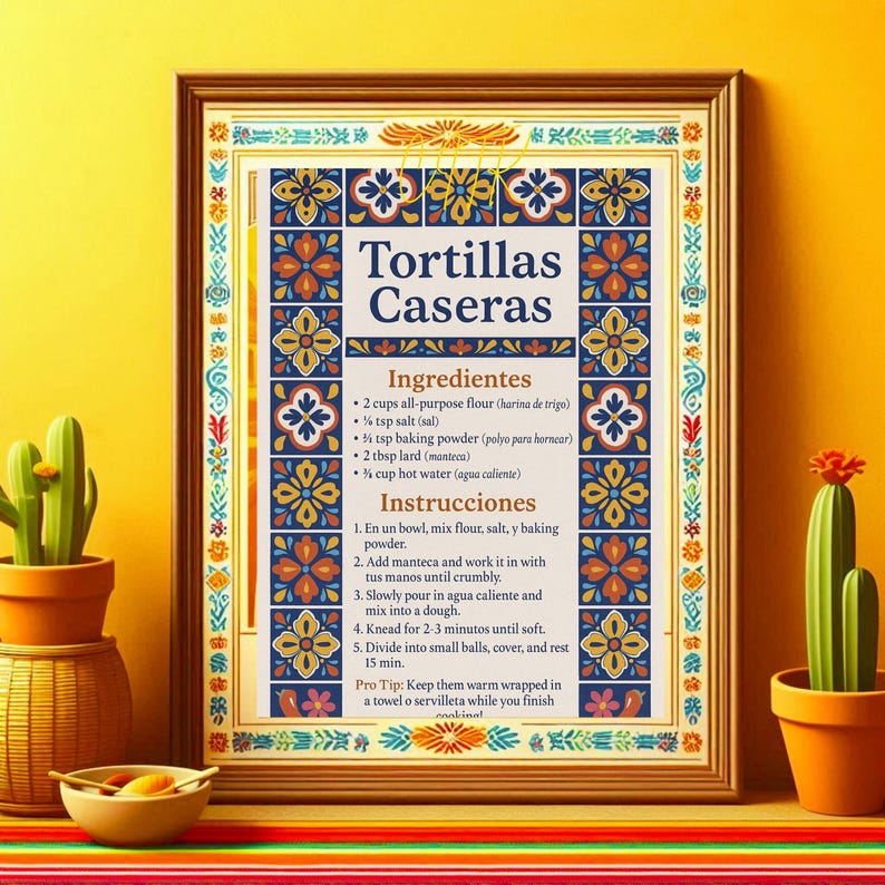Tortillas Caseras Printable | Mexican Recipe Wall Art | Spanglish ...