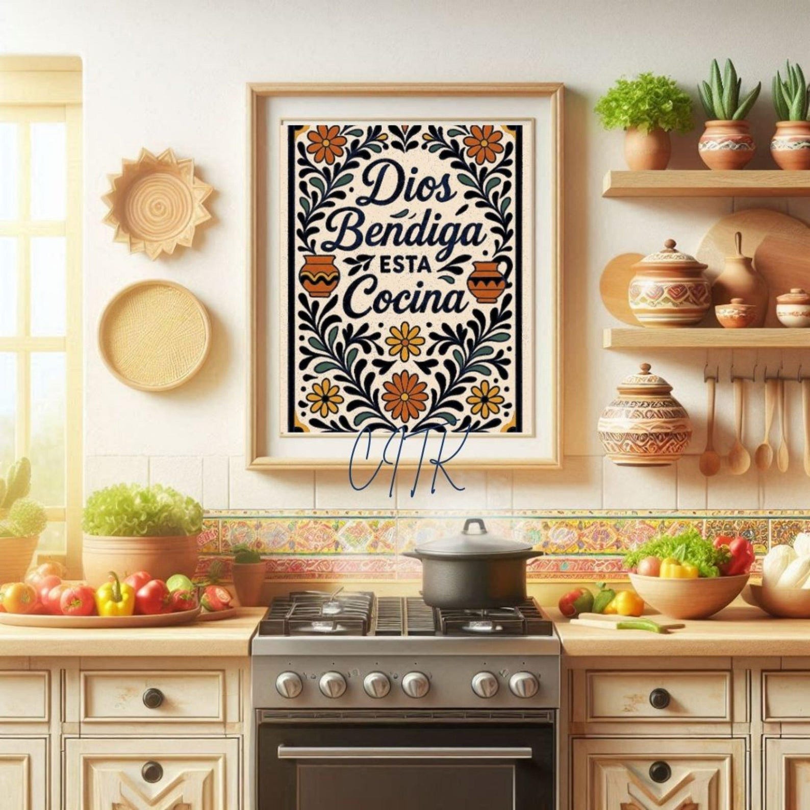 Dios Bendiga Esta Cocina Print Neutral | Spanish Kitchen Blessing Wall ...