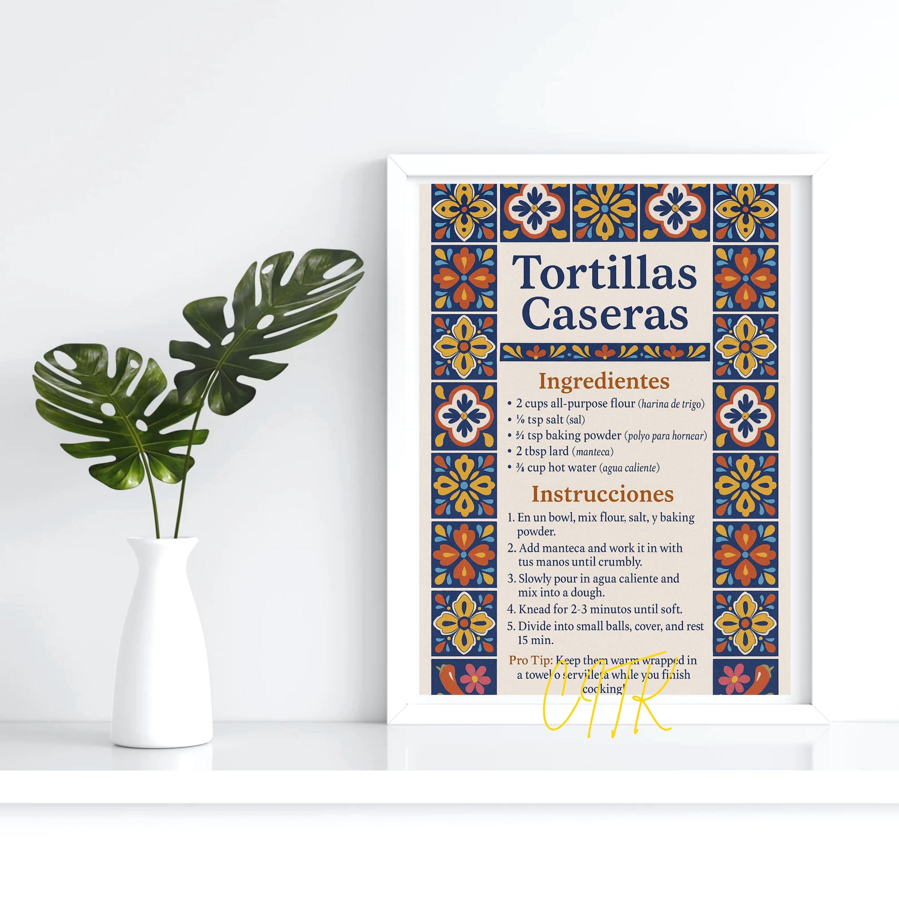 Tortillas Caseras Printable | Mexican Recipe Wall Art | Spanglish ...
