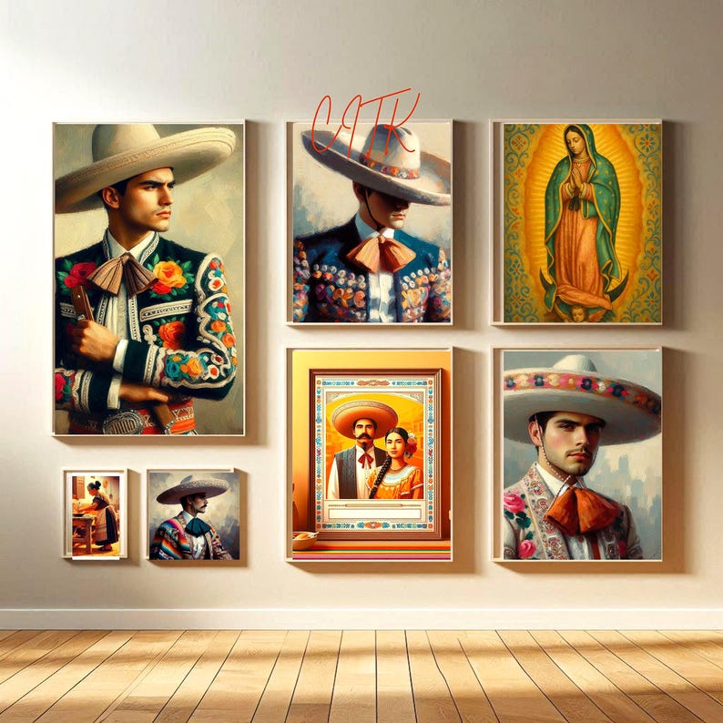 Charro Portrait Art Set | Mexican Cowboy Wall Art Bundle | Mexican Folk ...