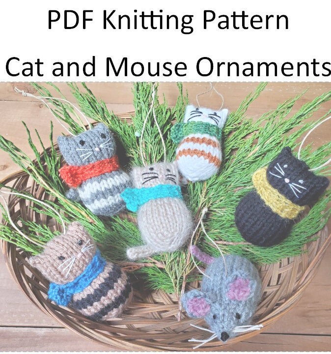PDF Knitting Pattern, Cat and Mouse Ornament, Crazy Cat Lady, Cat Gift ...