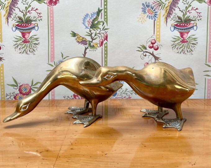 Pair of Brass Ducks, Brass Duck Figurines, Mid Century Brass Decor - Etsy