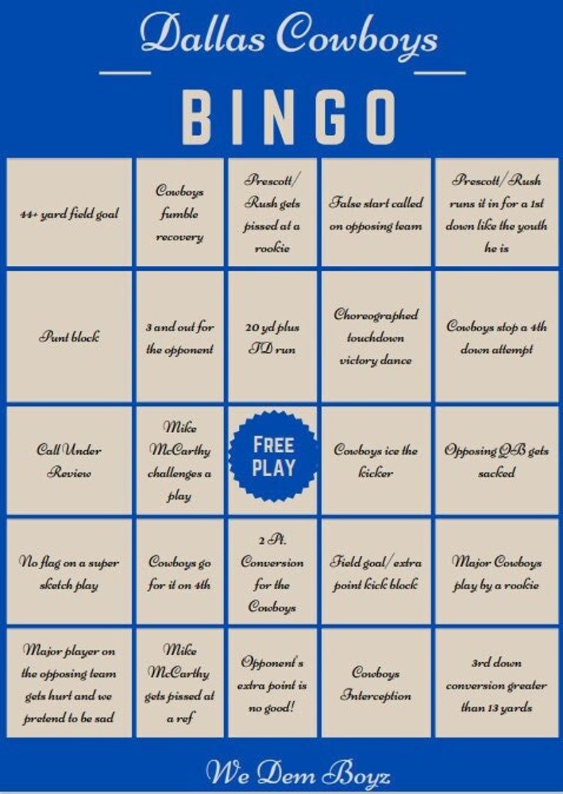 Dallas Cowboys Downloadable Bingo - Etsy